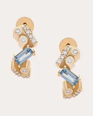 PREETI SANDHU Aquamarine & Diamond Nugget Huggie Earrings - Blue