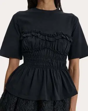 Cecilie Bahnsen Vilde Jersey Shirred Peplum T-shirt - Black