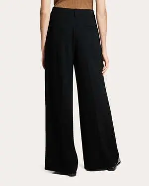 Theory Admiral Crepe Pleated Wide-leg Trousers - Black