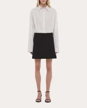 Helmut Lang Wool Gabardine Pleated Mini Skirt
