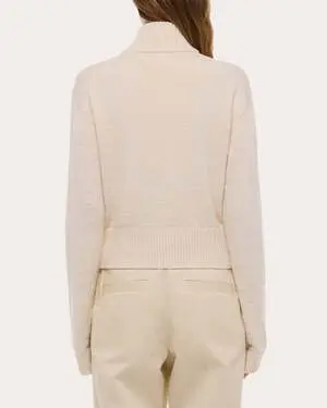 Helmut Lang Slub Wool Button Mock Neck Sweater - White
