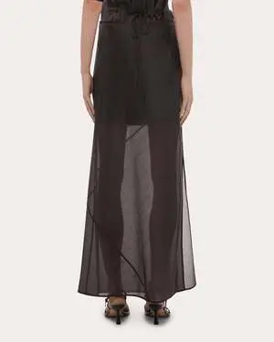 Helmut Lang Sheer Airy Voile Layered Maxi Skirt - Brown
