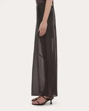 Helmut Lang Sheer Airy Voile Layered Maxi Skirt - Brown