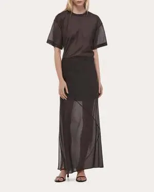 Helmut Lang Sheer Airy Voile Layered Maxi Skirt - Brown