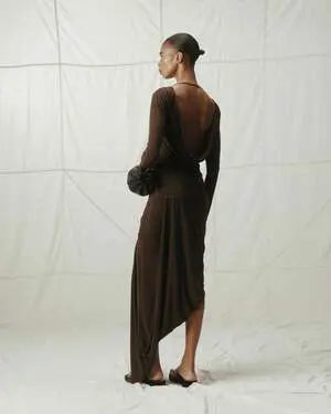Helmut Lang Stretch Jersey Draped Cowl Back Top - Brown
