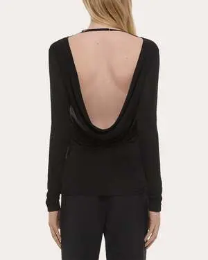 Helmut Lang Stretch Jersey Draped Cowl Back Top - Black