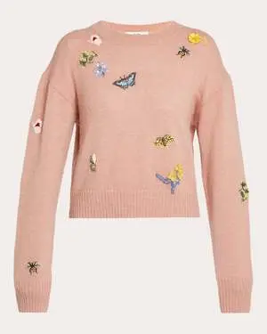 Erdem Embroidered Wool Crewneck Sweater