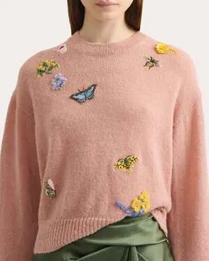 Erdem Embroidered Wool Crewneck Sweater
