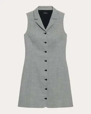 Theory Plaid Wool Twill Sleeveless Blazer Dress