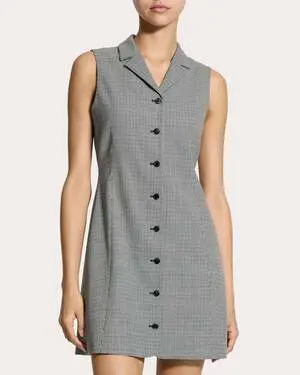 Theory Plaid Wool Twill Sleeveless Blazer Dress