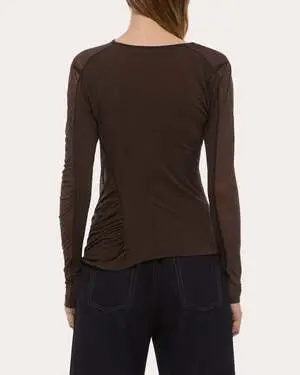 Helmut Lang Sheer Jersey Ruched Asymmetric Top - Brown