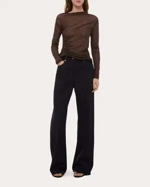 Helmut Lang Sheer Jersey Ruched Asymmetric Top - Brown