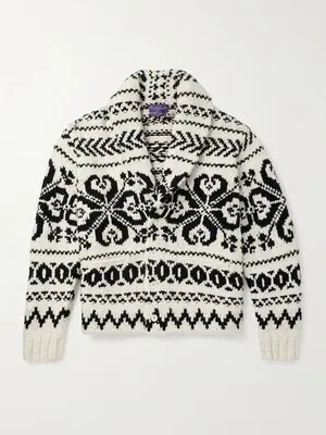 Ralph Lauren Purple Label Cashmere-jacquard Shawl-collar Cardigan - Black