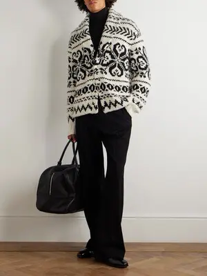 Ralph Lauren Purple Label Cashmere-jacquard Shawl-collar Cardigan - Black