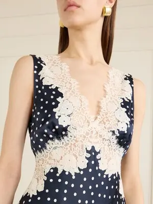Rixo Emmie Polka-dot Lace-trimmed Satin Top - Blue