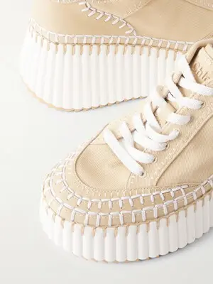 Chloé Nama Canvas And Leather Platform Sneakers - Neutrals