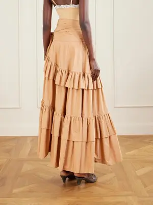 Chloé Bow-detailed Ruffled Cotton-poplin Midi Skirt - Neutrals