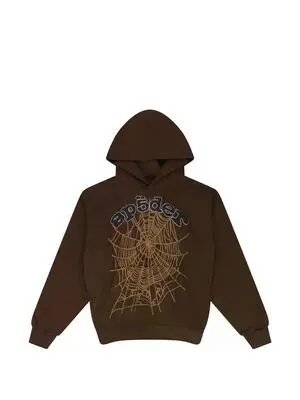 SP5DER Rhinestone-embellished Web-motif Hoodie - Brown
