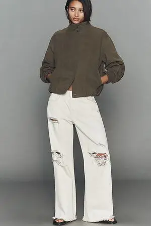 PILCRO Cotton Bubble-hem Utility Jacket - Olive