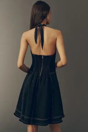 PILCRO Denim Halter Mini Dress - Black