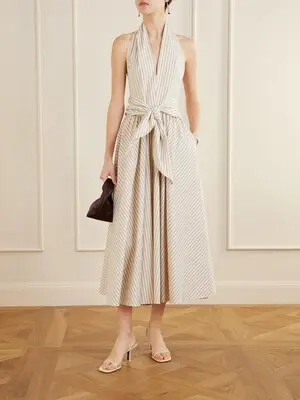 PATOU Striped Cotton Halterneck Maxi Dress