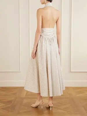 PATOU Striped Cotton Halterneck Maxi Dress