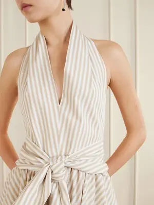 PATOU Striped Cotton Halterneck Maxi Dress