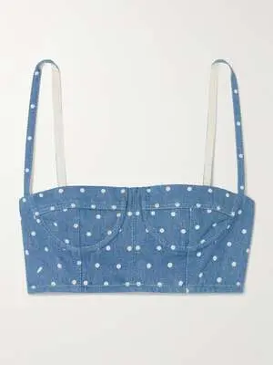 Carolina Herrera Cropped Polka-dot Denim Bustier Top