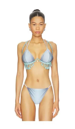 Cult Gaia Gabrie Bralette With Faux Turquoise And Gold-tone Hardware