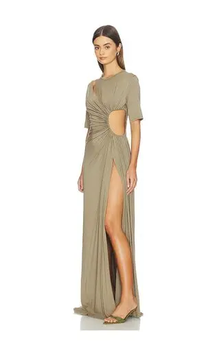 SID NEIGUM Gathered Slit Maxi Dress - Olive