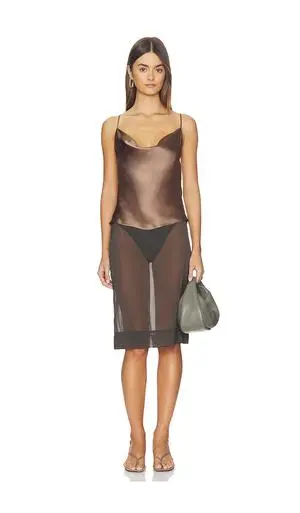 L'Agence Calista Cowl Neck Cami Top In Silk - Brown