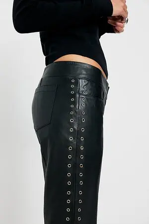 DEADWOOD Dali Leather Eyelet Pants - Black
