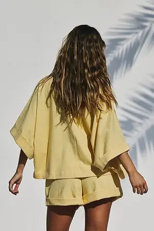 Free People Leandra Heavyweight Cotton Short Set - Solar Lemon