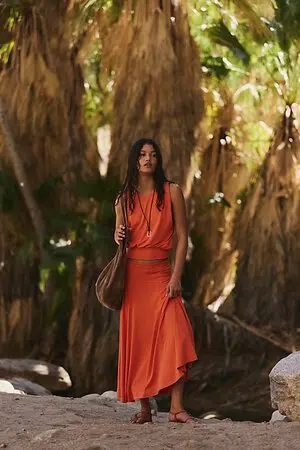 Free People Ribbed Bristol Skirt Set - Orangeade