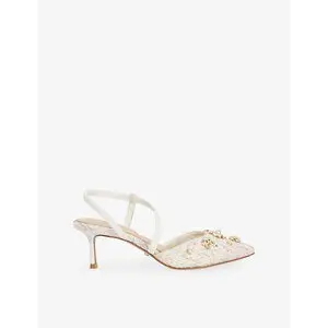 DUNE Dyana Flower Woven Slingback Courts With Pearl Embellishments