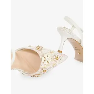 DUNE Dyana Flower Woven Slingback Courts With Pearl Embellishments