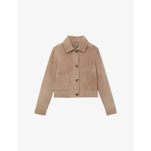 REISS Patch-pocket Suede Trucker Jacket - Neutral