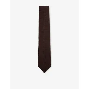 REISS Punto Knitted Silk Tie - Dark Brown