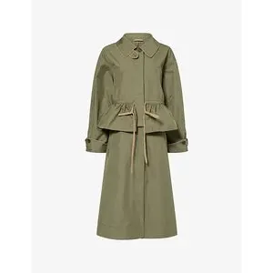 DAMSON MADDER Myrtle Frilled Cotton-blend Trench Coat - Sage