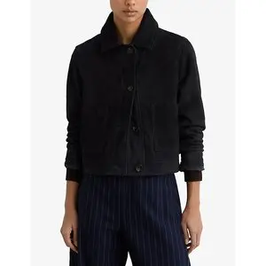 REISS Patch-pocket Suede Trucker Jacket - Navy