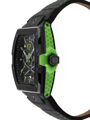 Philipp Plein Skeleton 44mm Automatic Watch With Leather Strap - Black