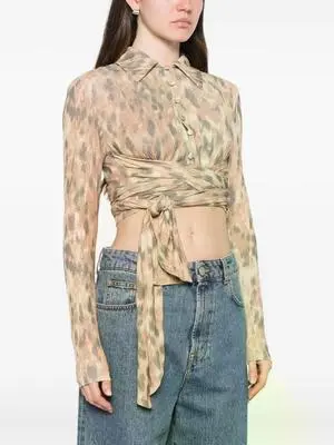 GANNI Tie-waist Animal Print Shirt