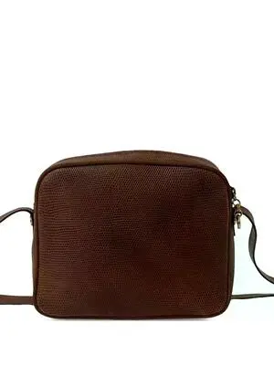 FERRAGAMO 1990-2010 Lizard Embossed Leather Vara Crossbody Bag - Brown