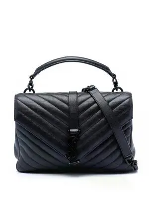Saint Laurent 2016 Medium Chevron Sheepskin Monogram College Satchel - Black