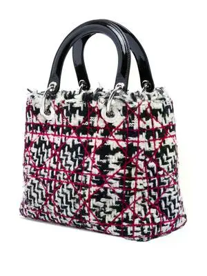 Dior Lady Satchel Tweed With Fringe Detail - Black
