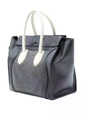 Celine 2011 Mini Embossed Calfskin Luggage Tote Handbag - Black