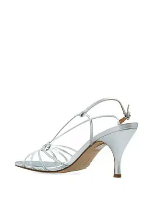 AeydĒ Strappy Knotted Leather Heels - Silver