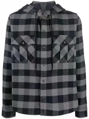 Off-White Arrows-print Check Hoodie Shirt - Grey