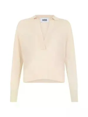 Alpha Studio Polo-collar V-neck Sweater