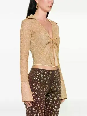 Oseree Tie-front Long Sleeve Top - Gold
